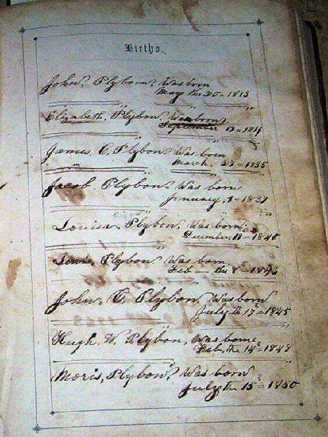 Cabell County WVGenWeb - John Plybon Bible Births