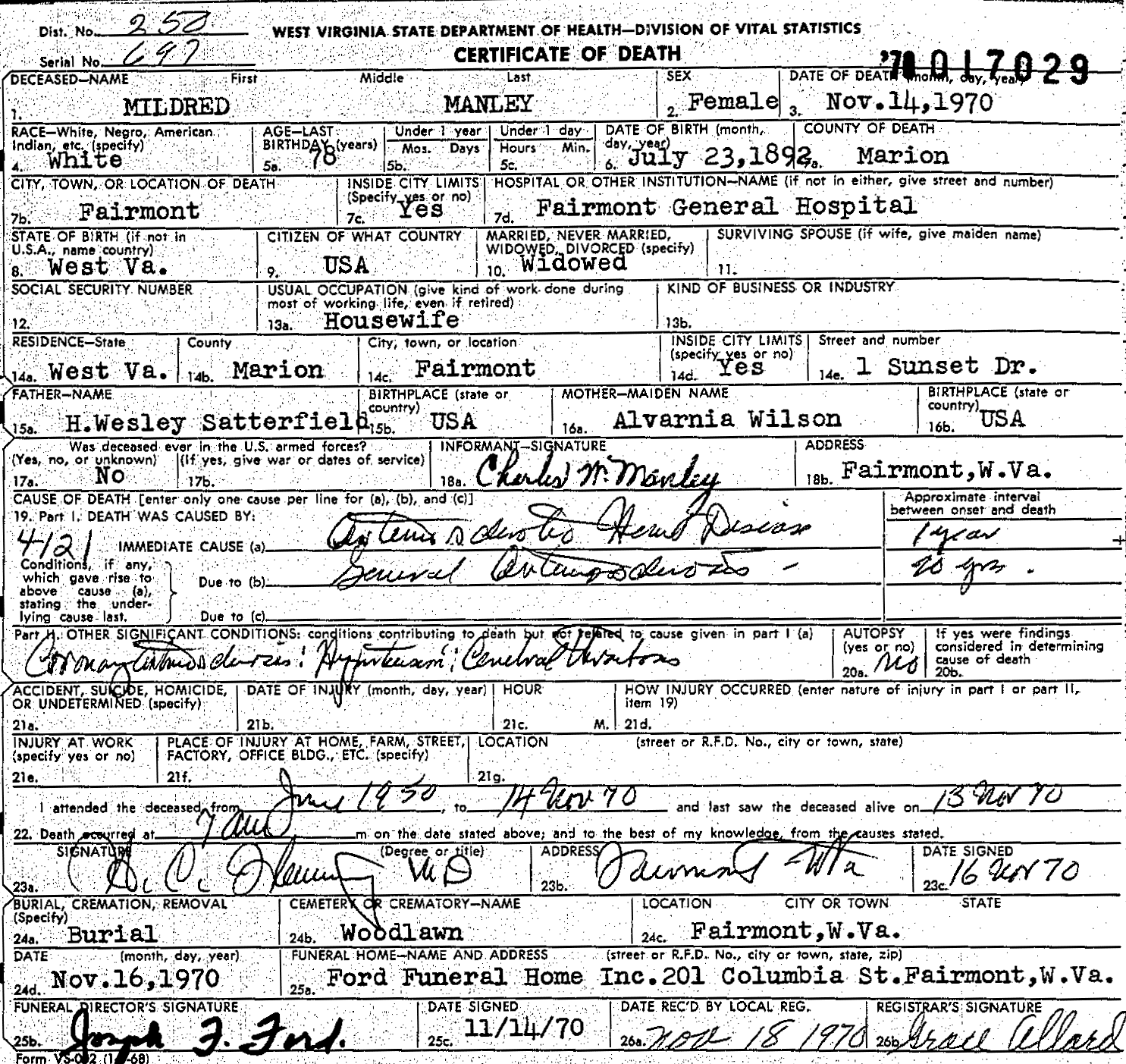 Harmon Wesley Satterfield & Alvarina Wilson - FamilyGroup Rpt/Census ...