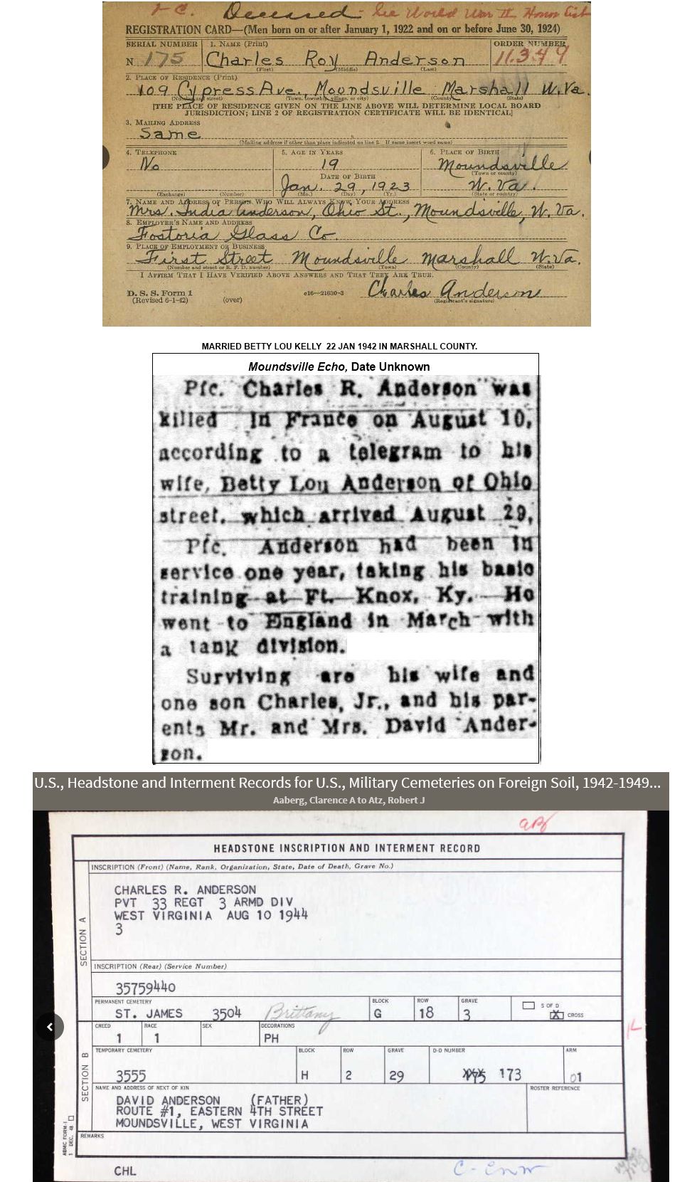 World War II, Marshall County, WV Genealogy Page