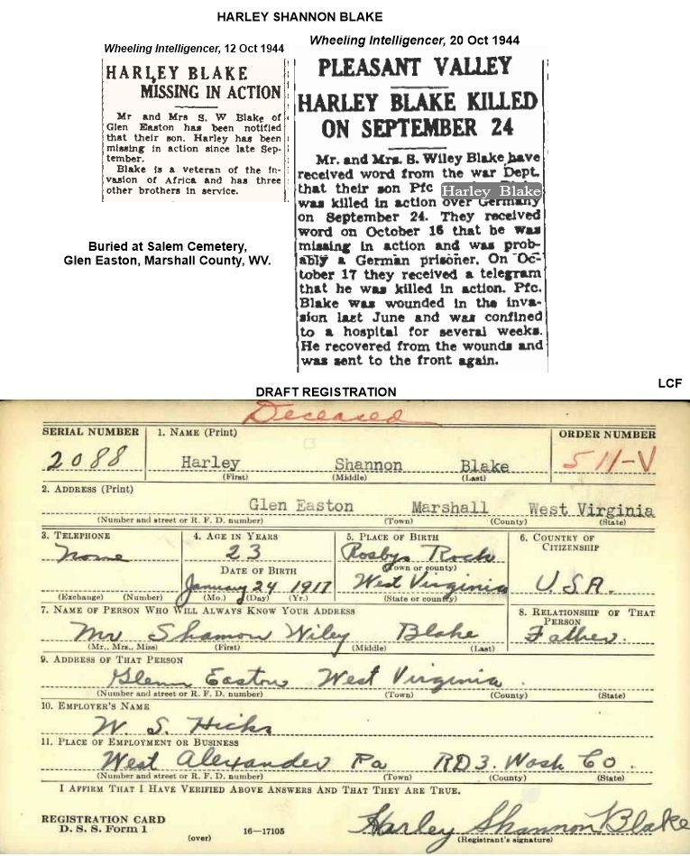 World War II, Marshall County, WV Genealogy Page