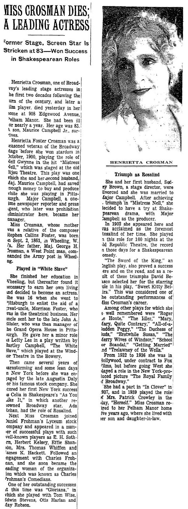 Henrietta Foster Crosman - Wheeling, Ohio County, West Virginia