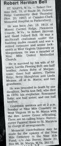 Robert Herman Bell, Pleasants County, WVGenWeb