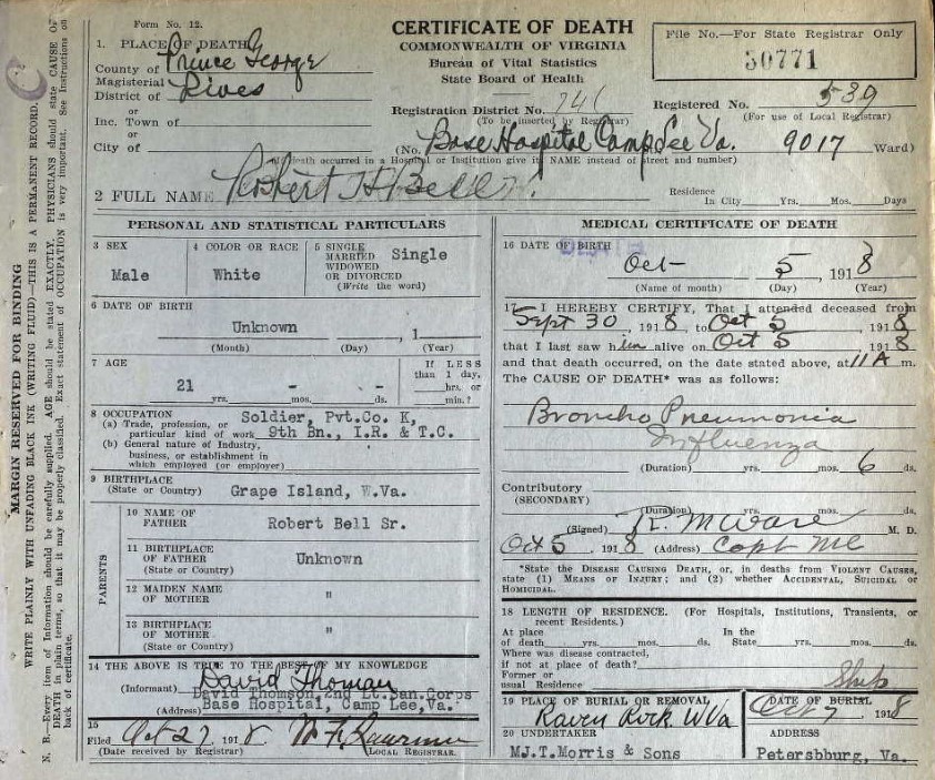 Robert Herman Bell, Tyler County, WVGenWeb