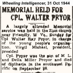 Walter Ray Pryor, Tyler County, WVGenWeb