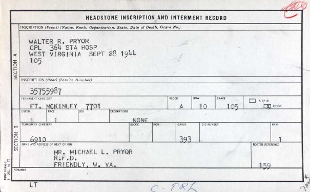 Walter Ray Pryor, Tyler County, WVGenWeb