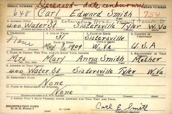 Carl Edward Smith, Tyler County, WVGenWeb