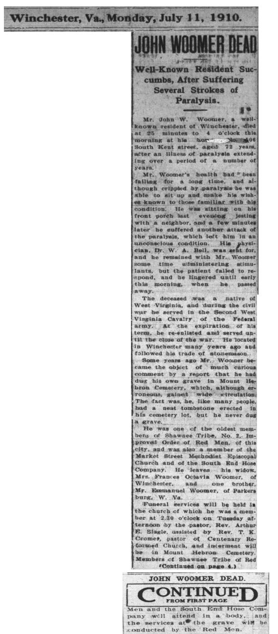 John W. Woomar/Woomer, 2nd West Virginia Cavalry, Civil War